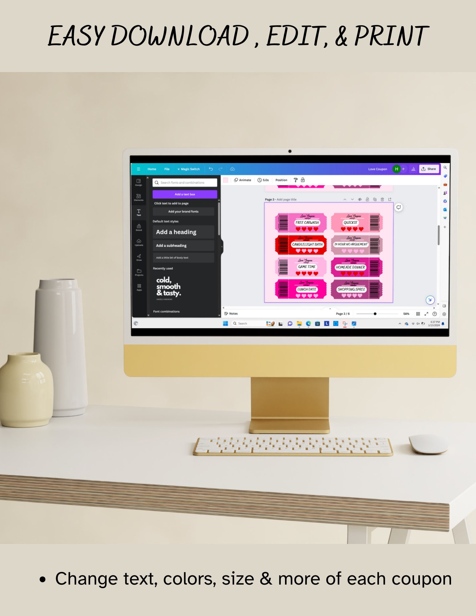 Printable Love Coupons Gift for Valentine's Day Anniversaries Birthdays ...