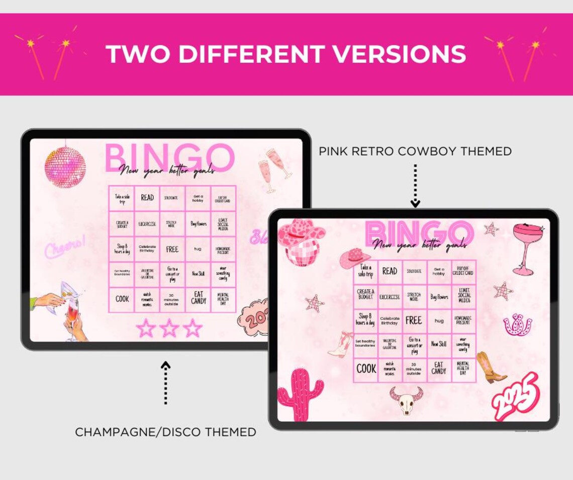 2025 Vision Board BINGO Cards Template for New Year's Resolution, Digital Bingo Card for Phone ...
