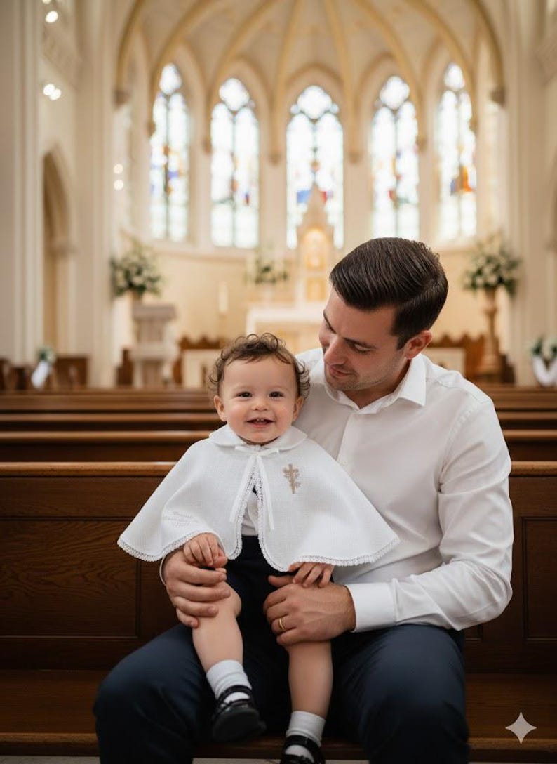 Personalized Linen Baptism Cape With Embroidered Cross, White ...