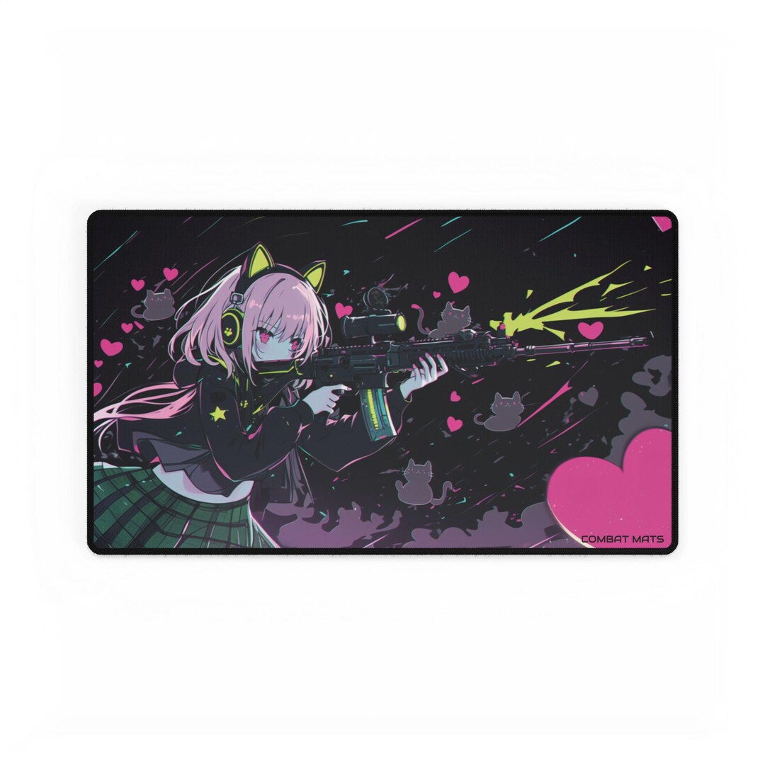 Cute Anime Kawaii Waifu School Girl With AR15 Hearts and Cats TCG ...