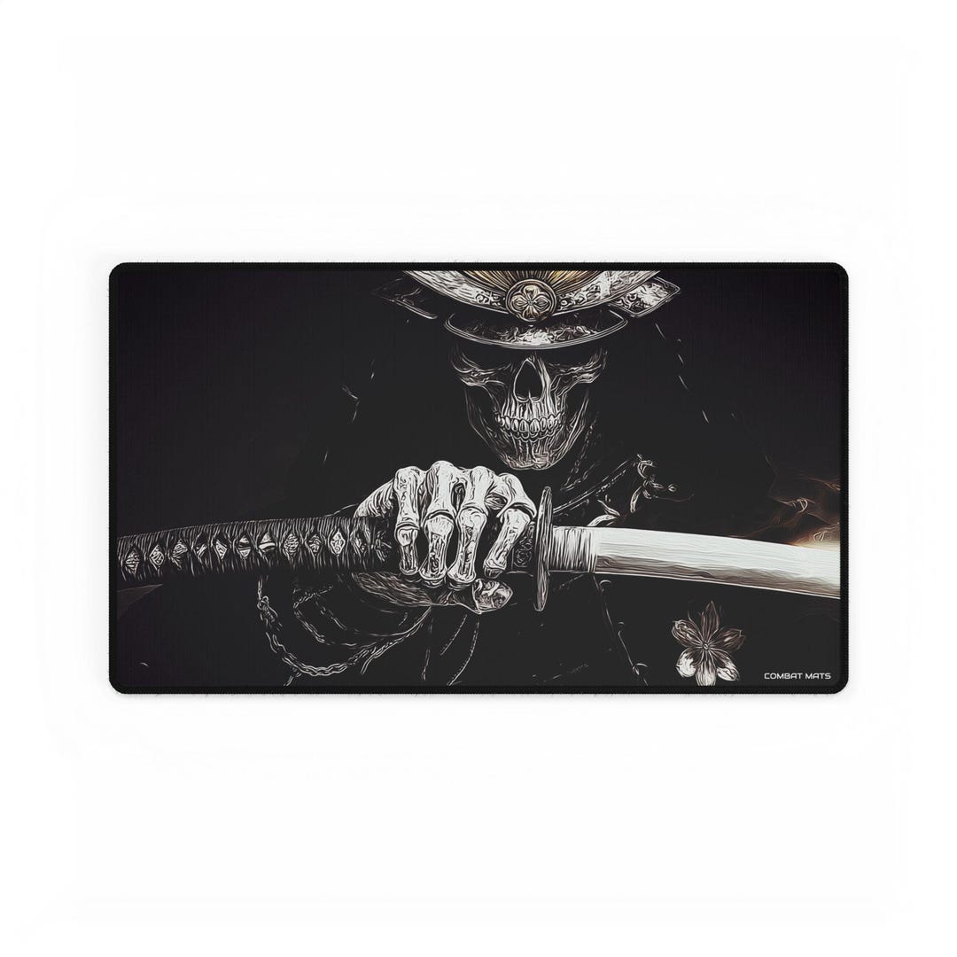 Undead Skeleton Smurai Weilding Katana Outline Black White MTG Playmat ...