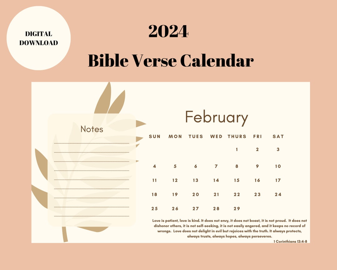 2024 Printable Christian Calendar With Bible Scriptures Instant ...