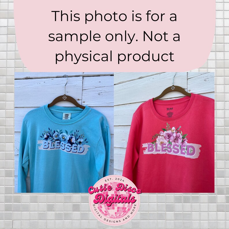 Blessed Blue Floral Spring PNG Digital Download // PNG for DTF or ...