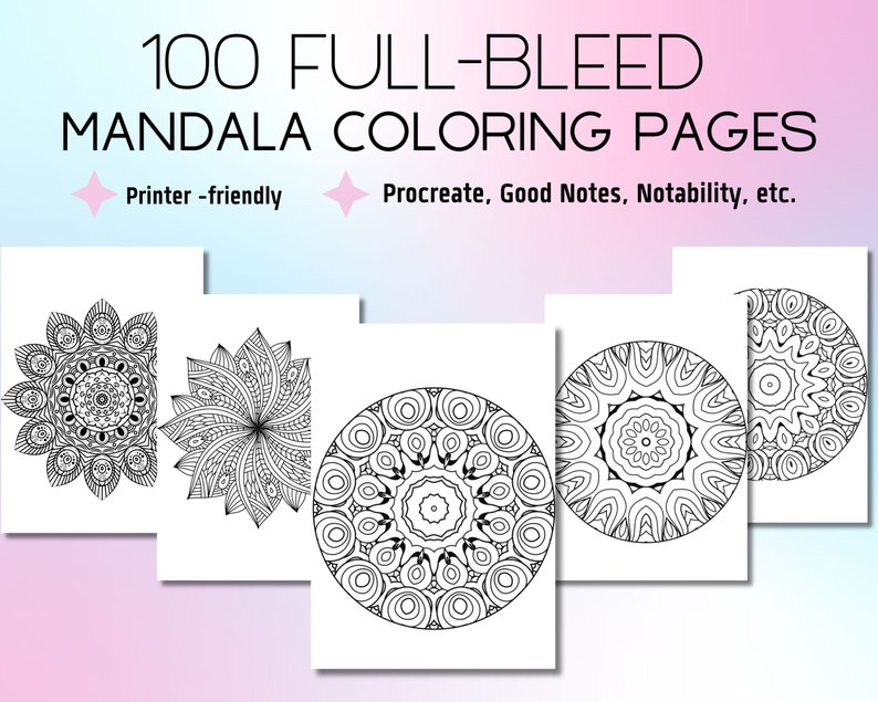 100 Full-bleed Mandala Coloring Pages Adult Coloring Pages Stress ...