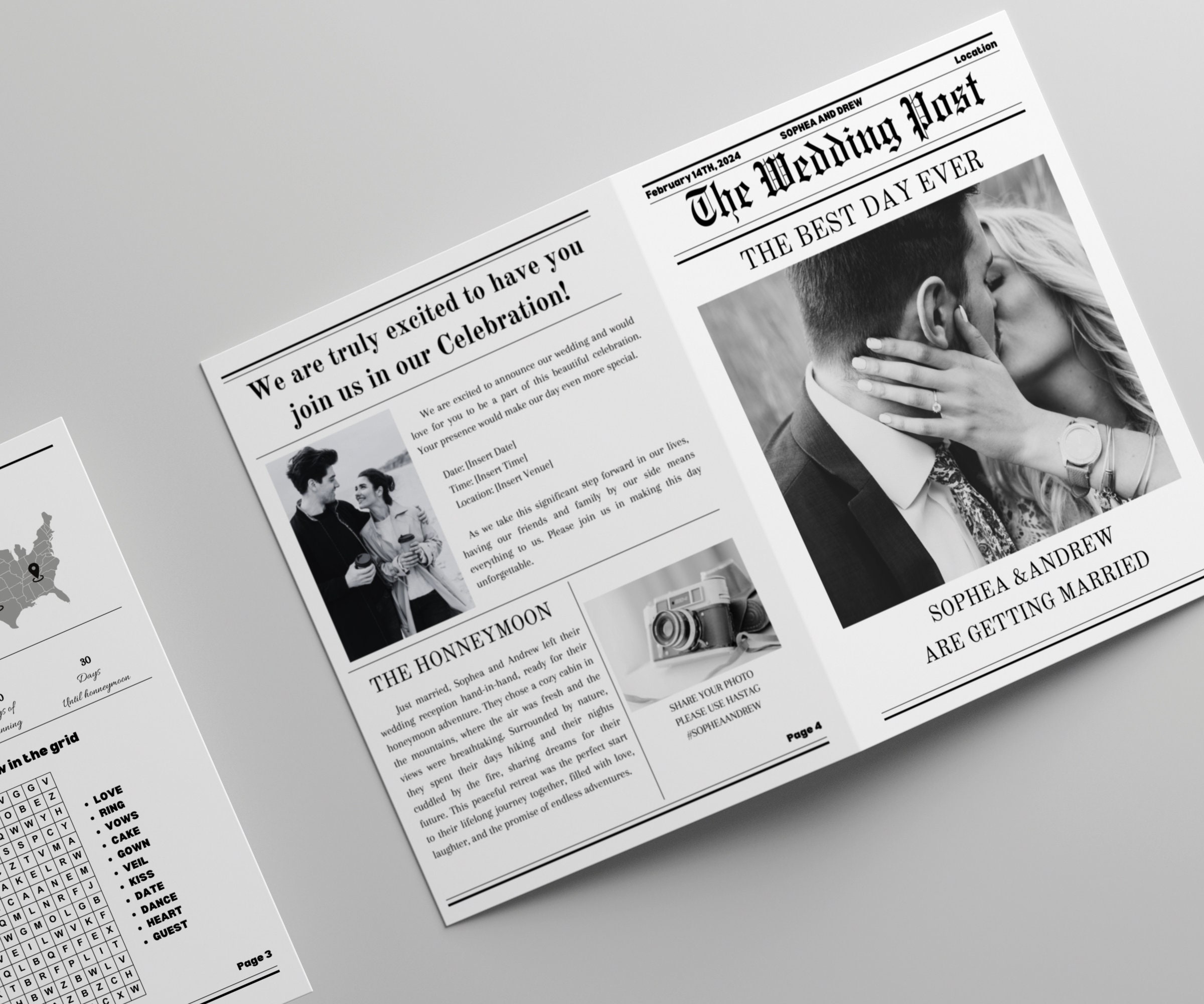 Large Newspaper Wedding Program, Canva Wedding Newspaper Template ...