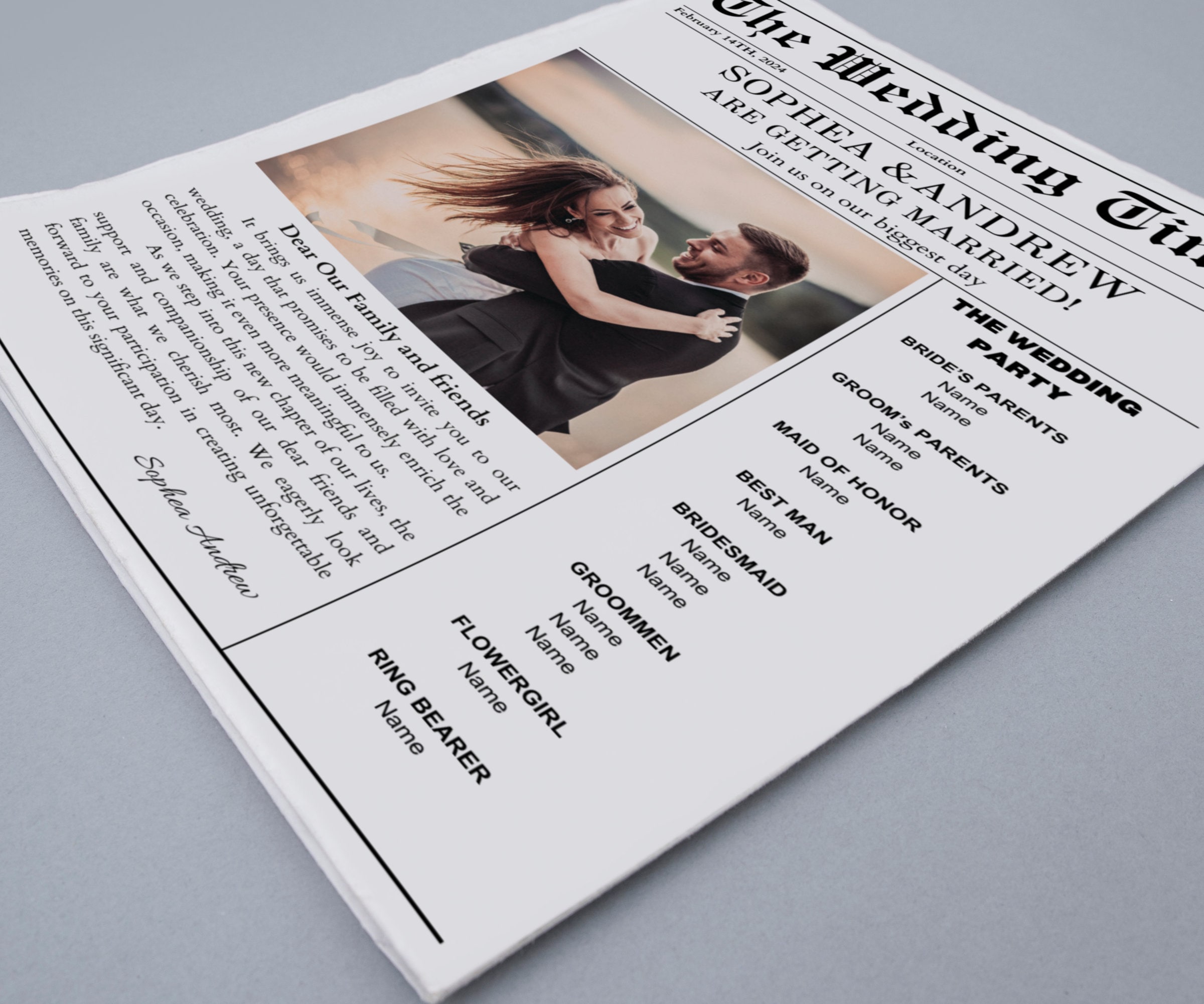Wedding Newspaper Program Template: Customizable Canva Design (digital ...