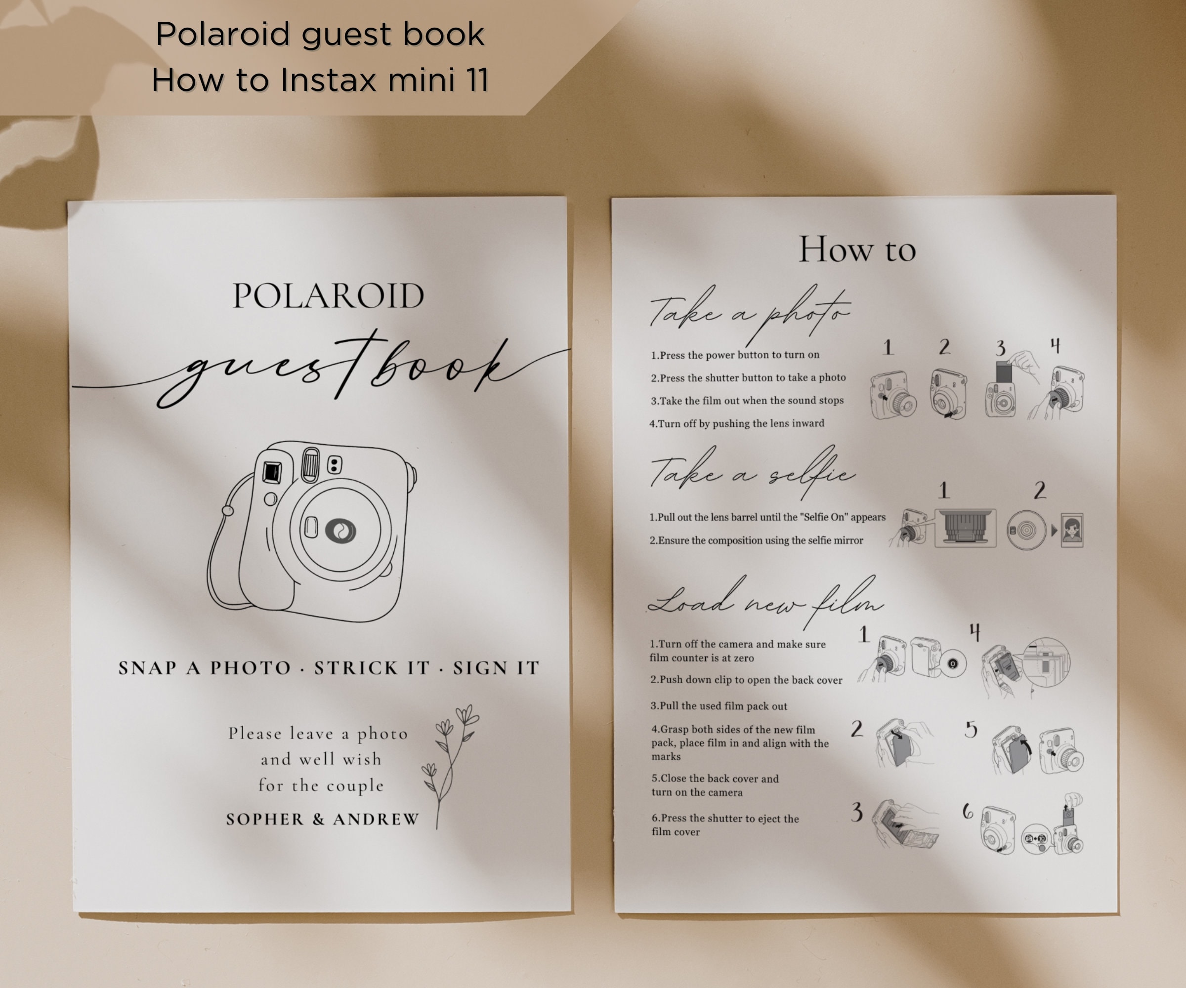Polaroid Guest Book, Instax Mini 11, Photo Guestbook, Camera Guestbook, Instax Instructions ...