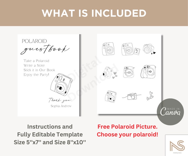 Polaroid Guest Book Sign: Instax Mini Photo Instructions (digital ...