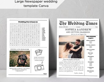 Large Newspaper Wedding Program, Canva Wedding Newspaper Template ...
