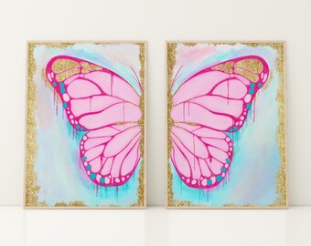 Room Art Preppy Butterfly, Trendy Preppy Wall Art Prints, Colorful Wall ...