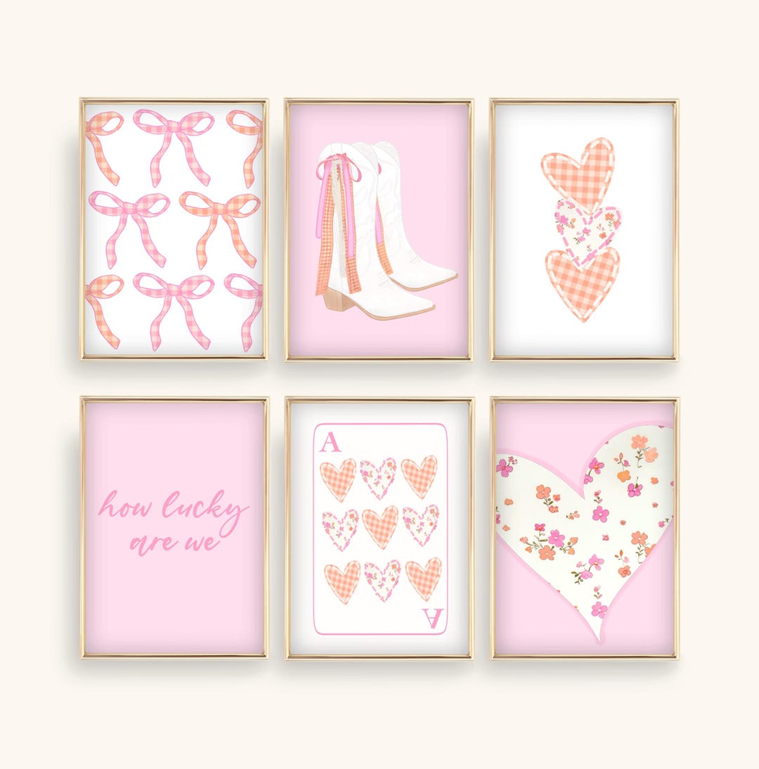 Preppy Pink & Orange Teen College Girl Wall Art: Floral Boot, Hearts ...