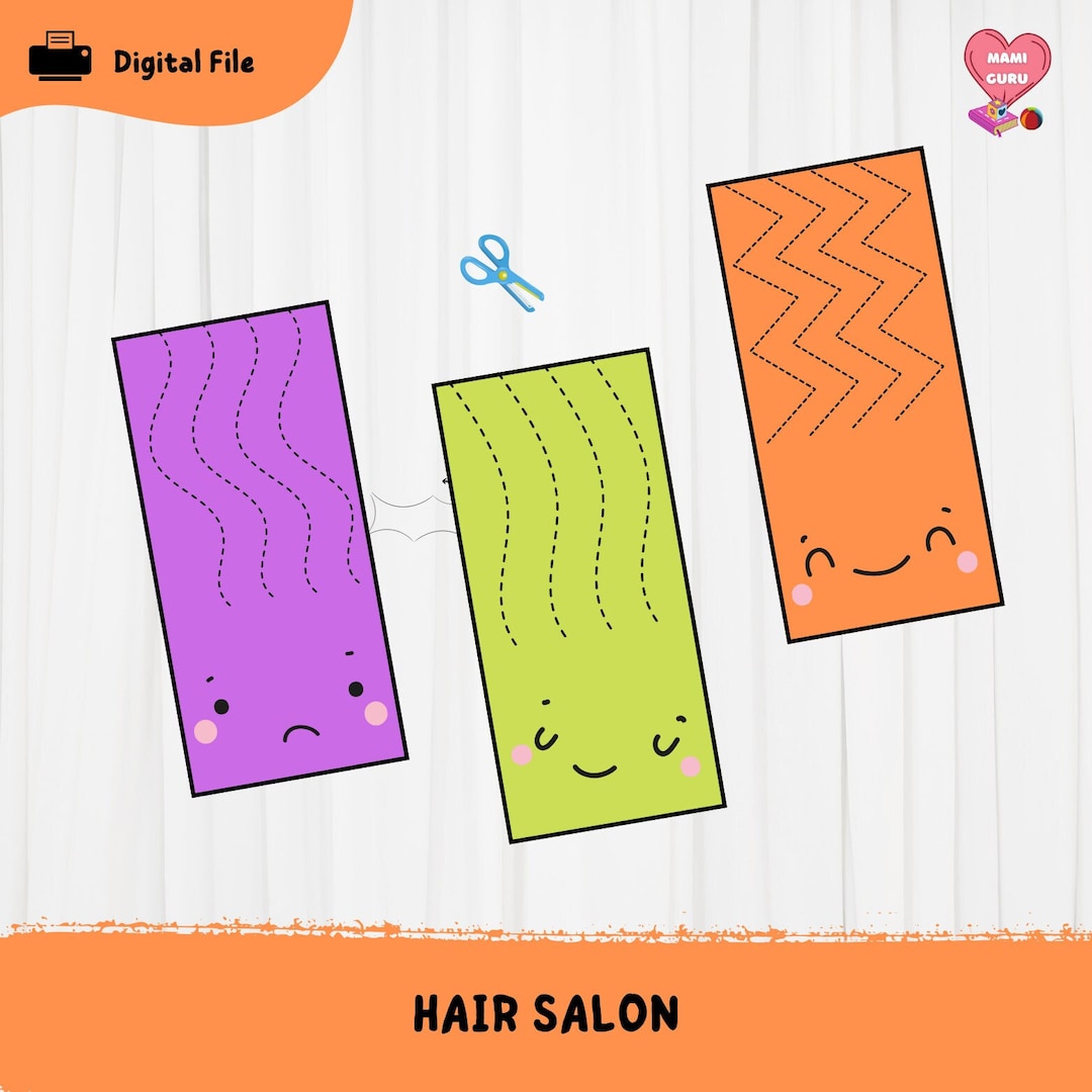 Scissors Skill Worksheet for Prek. Cutting Practice. Hair Salon Pretend ...