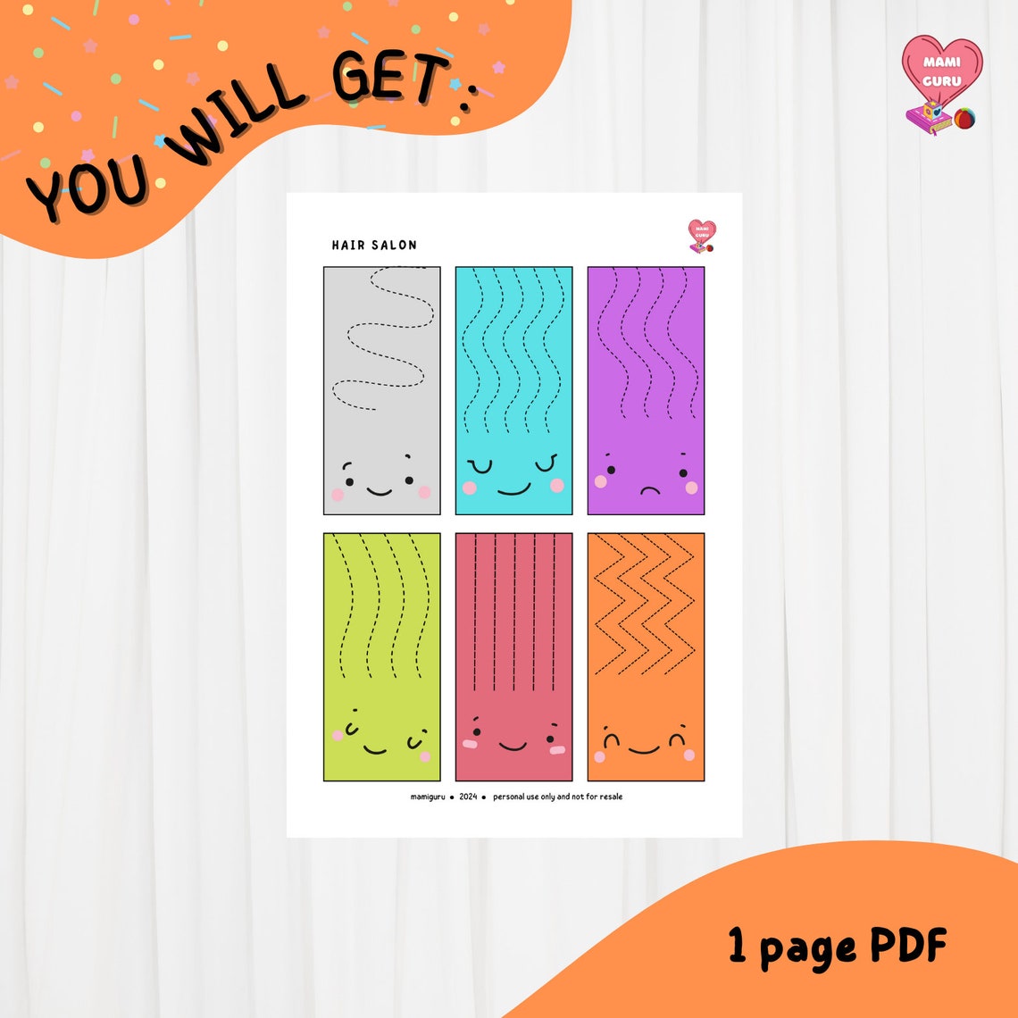 Scissors Skill Worksheet for Prek. Cutting Practice. Hair Salon Pretend ...