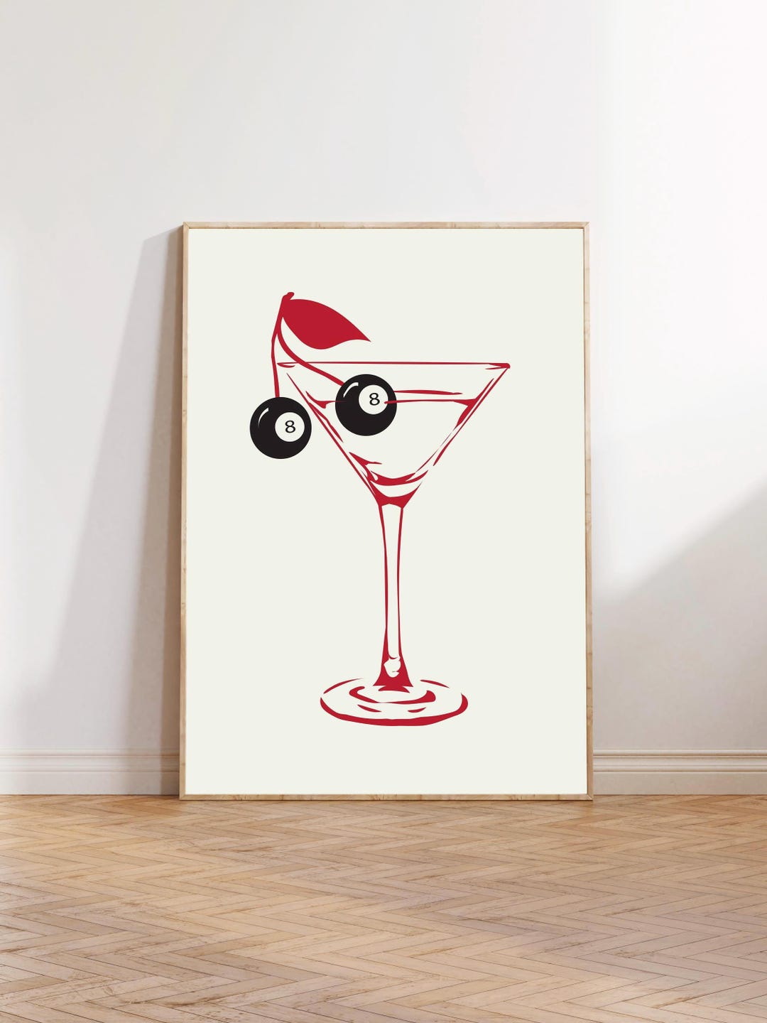 Eight Ball Cherries Martini Glass Print, Vintage Aesthetic Poster ...