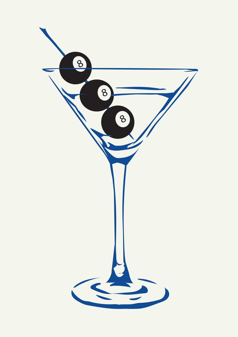 Eight Ball Martini Glass Poster Print, Vintage Aesthetic Retro Art ...