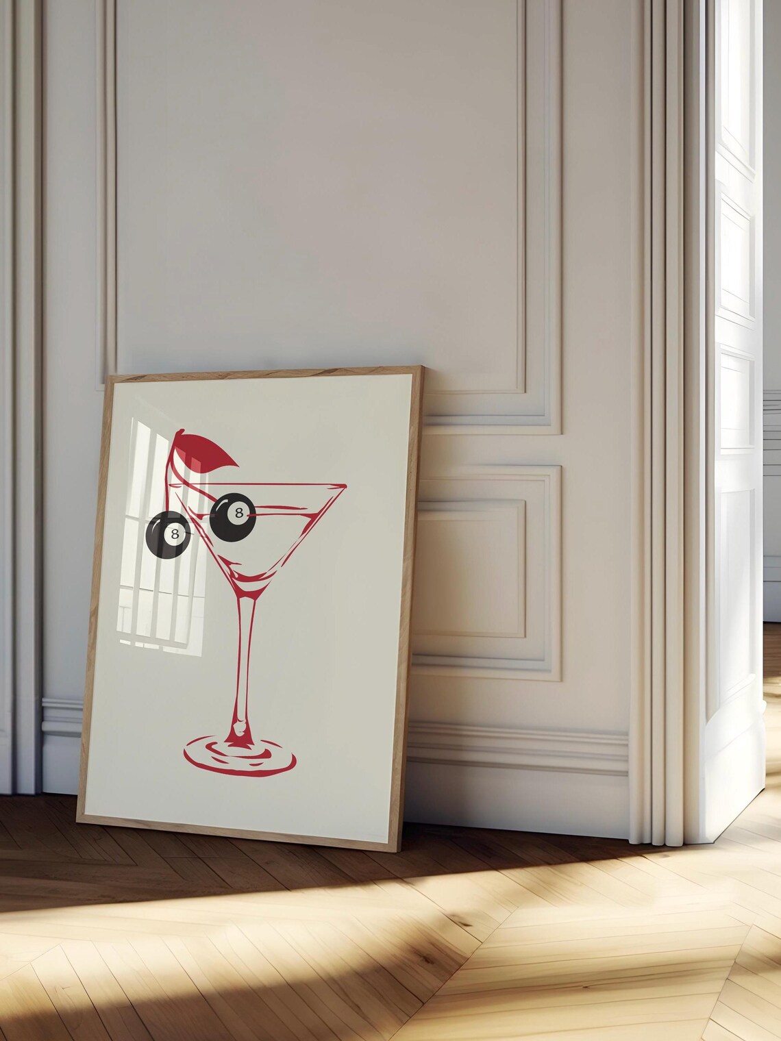 Eight Ball Cherries Martini Glass Print, Vintage Aesthetic Poster ...