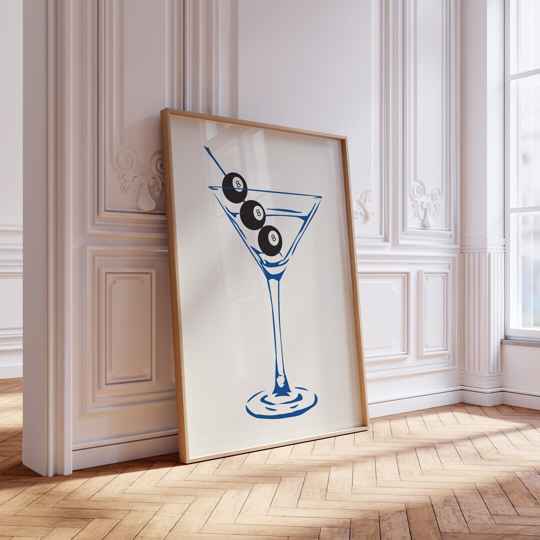 Eight Ball Martini Glass Print, Digital Poster Printable Downloadable ...