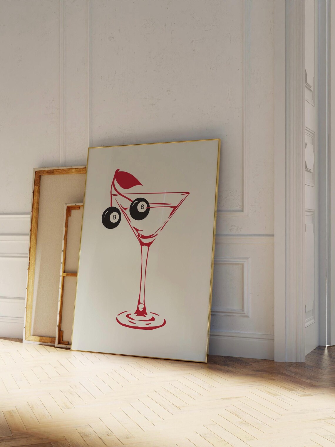 Eight Ball Cherries Martini Glass Print, Vintage Aesthetic Poster ...