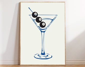 Eight Ball Cherries Martini Glass Print, Vintage Aesthetic Poster ...