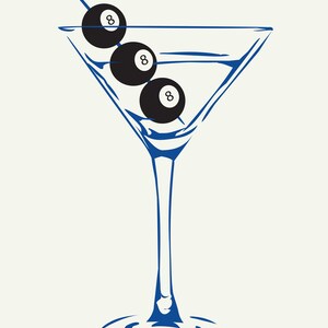 Eight Ball Martini Glass Print, Digital Poster Printable Downloadable ...