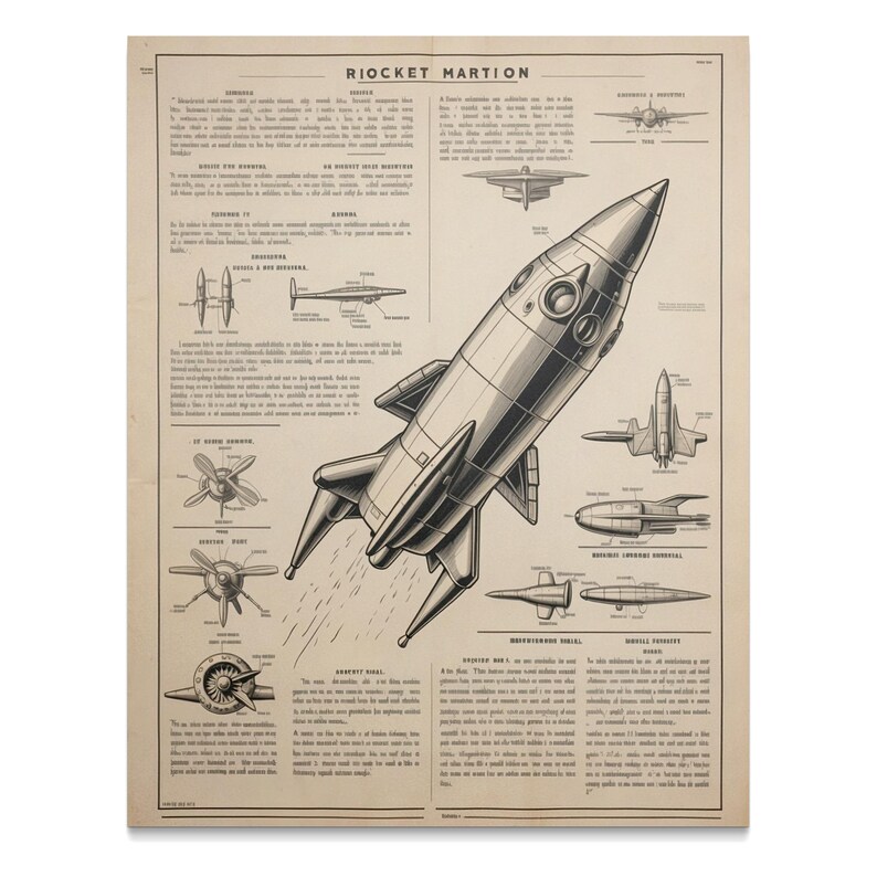 Vintage Rocket Blueprints Wall Art, Retro Spacecraft Patent Print ...