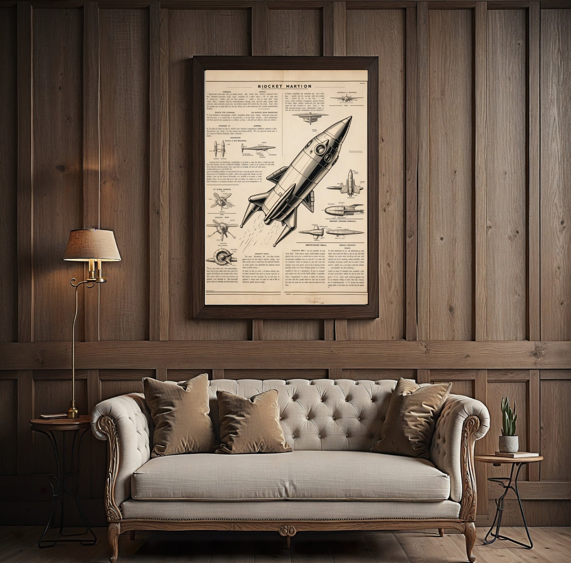 Vintage Rocket Blueprints Wall Art, Retro Spacecraft Patent Print ...