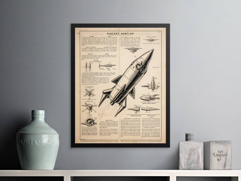 Vintage Rocket Blueprints Wall Art, Retro Spacecraft Patent Print ...