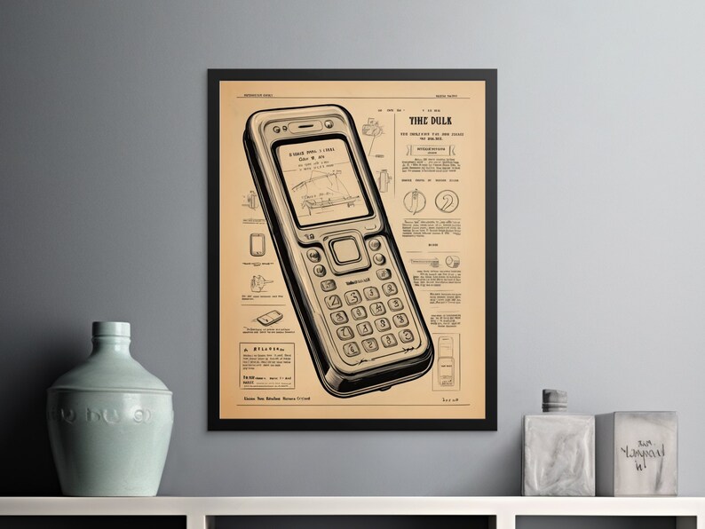 Vintage Cell Phone Blueprint Wall Art, Retro Technology Poster Print ...