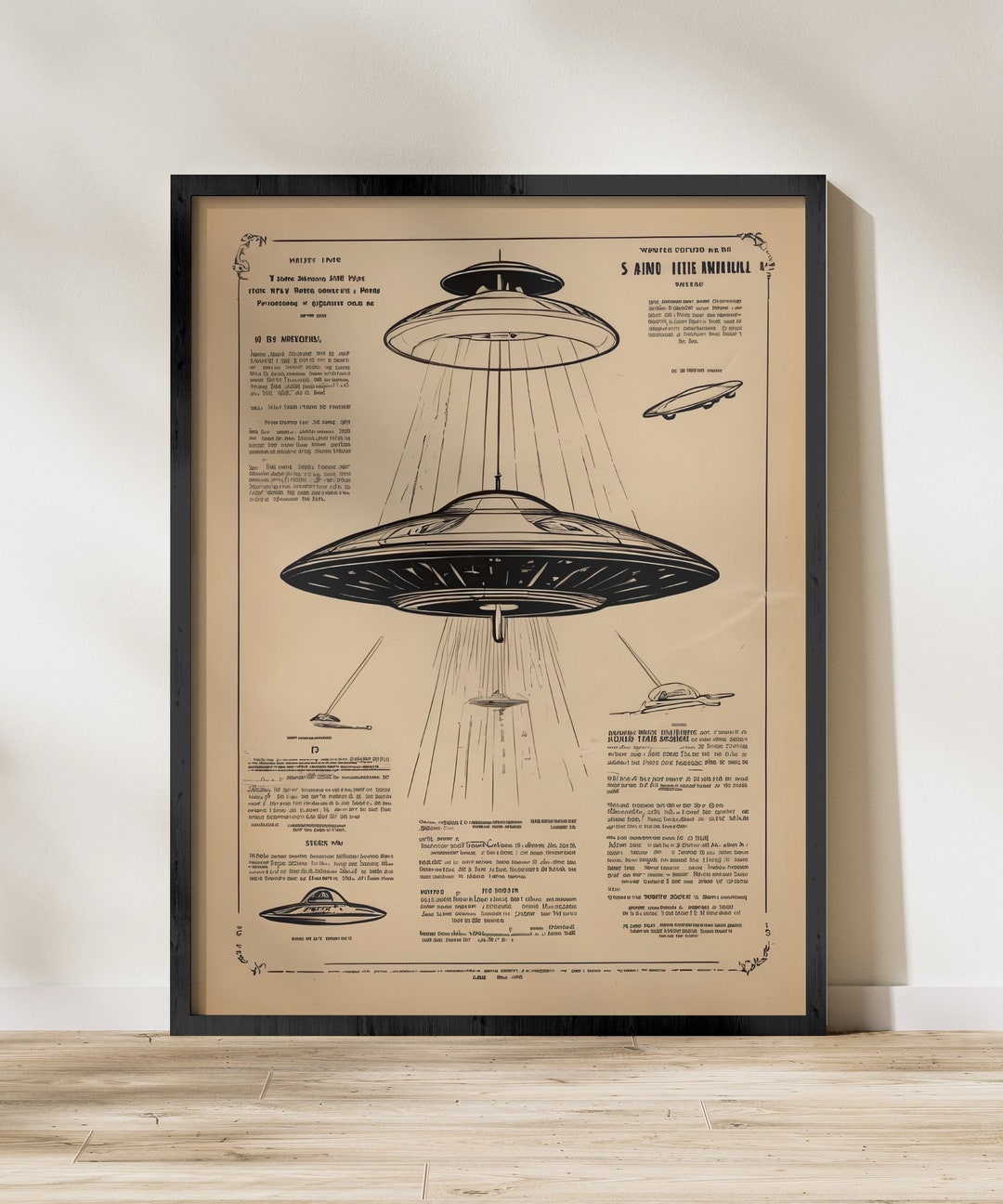 Vintage Style UFO Patent Print, Alien Spaceship Diagram Wall Art, Retro ...