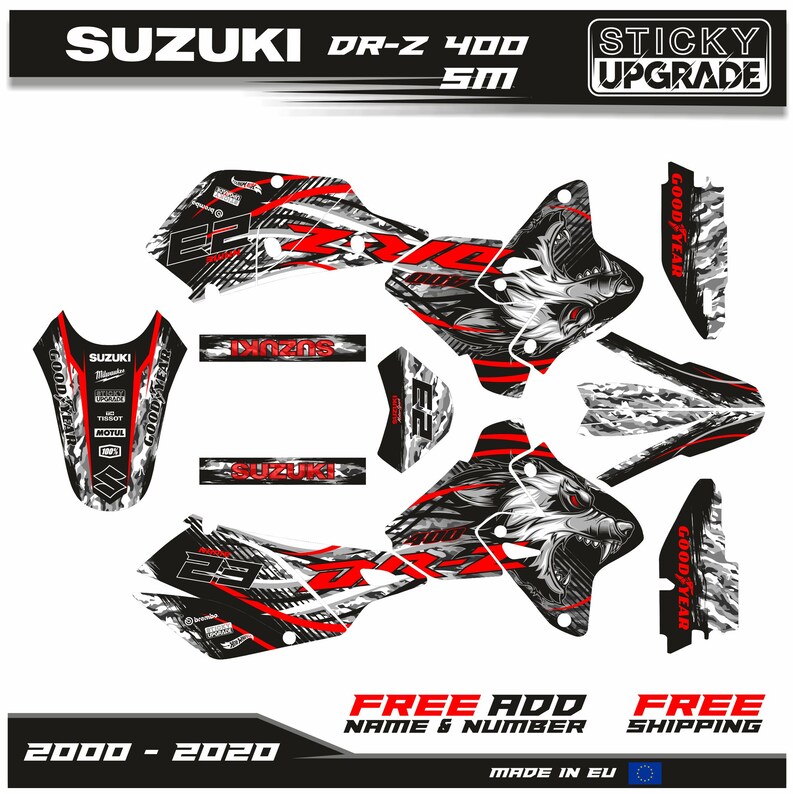 Suzuki DRZ 400 SM 2000 - 2020 Graphics / Decals Kit 21 Mil / 534 Micron ...
