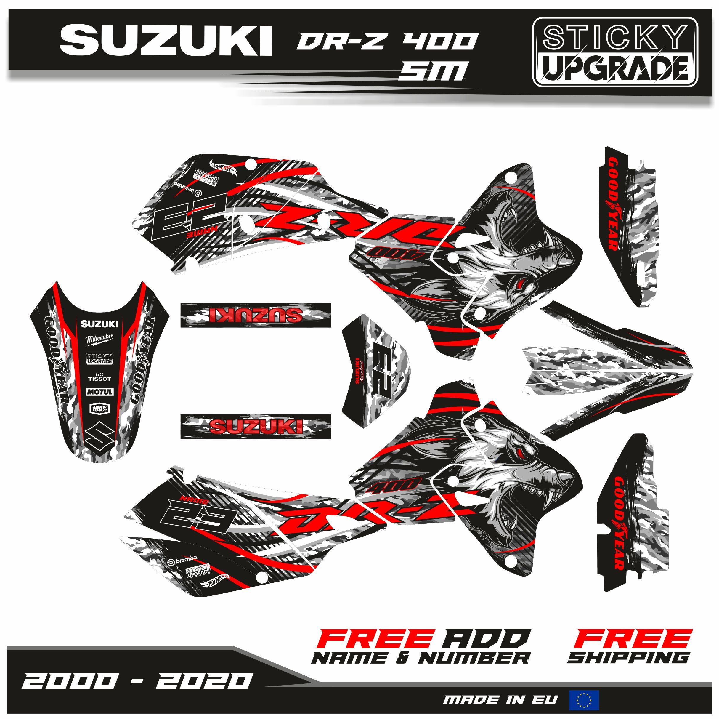 Suzuki DRZ 400 SM 2000 - 2020 Graphics / Decals Kit 21 Mil / 534 Micron ...