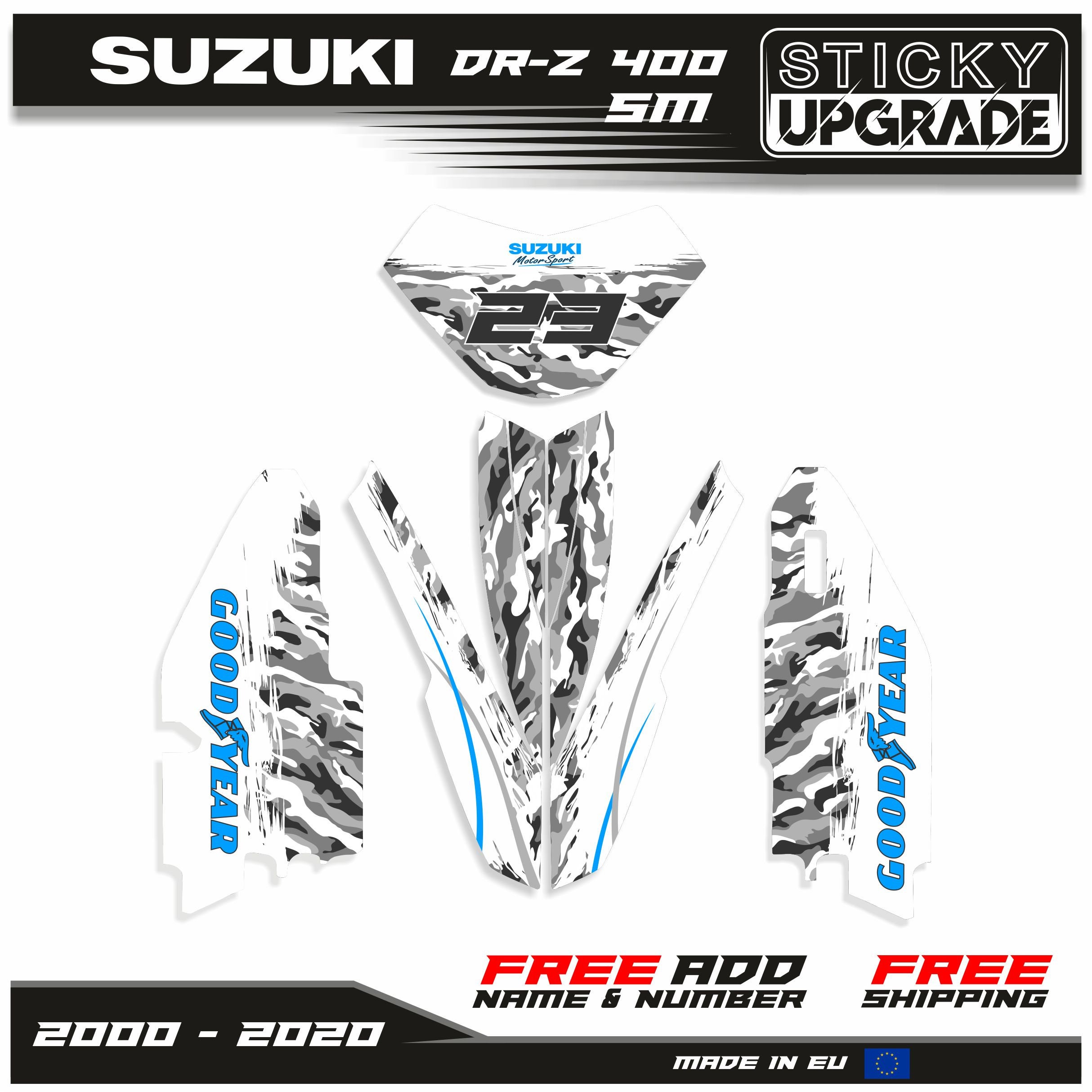 Suzuki DRZ 400 SM 2000 - 2020 Graphics / Decals Kit 21 Mil / 534 Micron ...