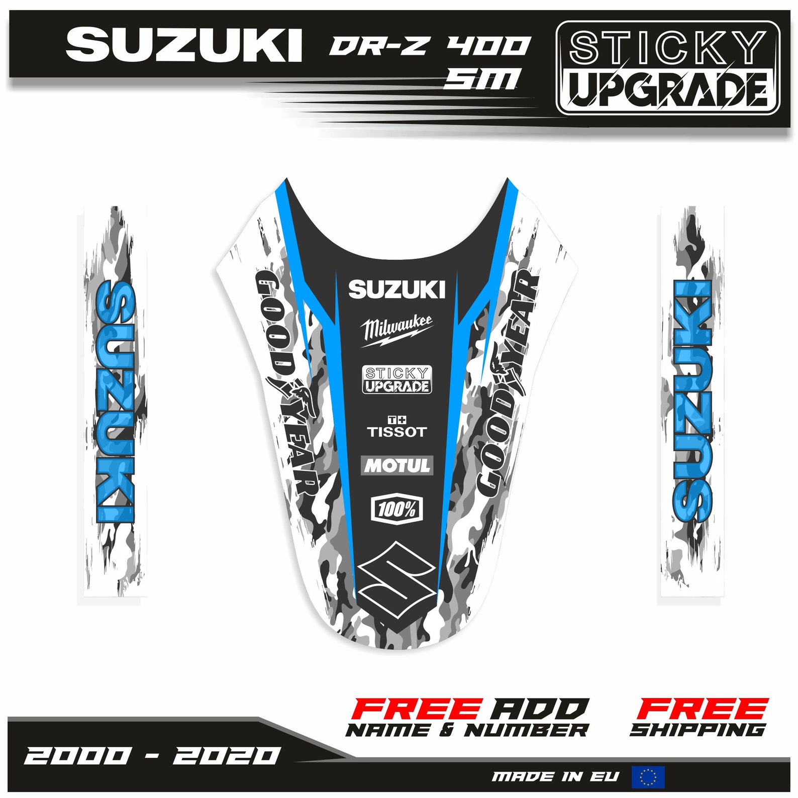 Suzuki DRZ 400 SM 2000 - 2020 Graphics / Decals Kit 21 Mil / 534 Micron ...