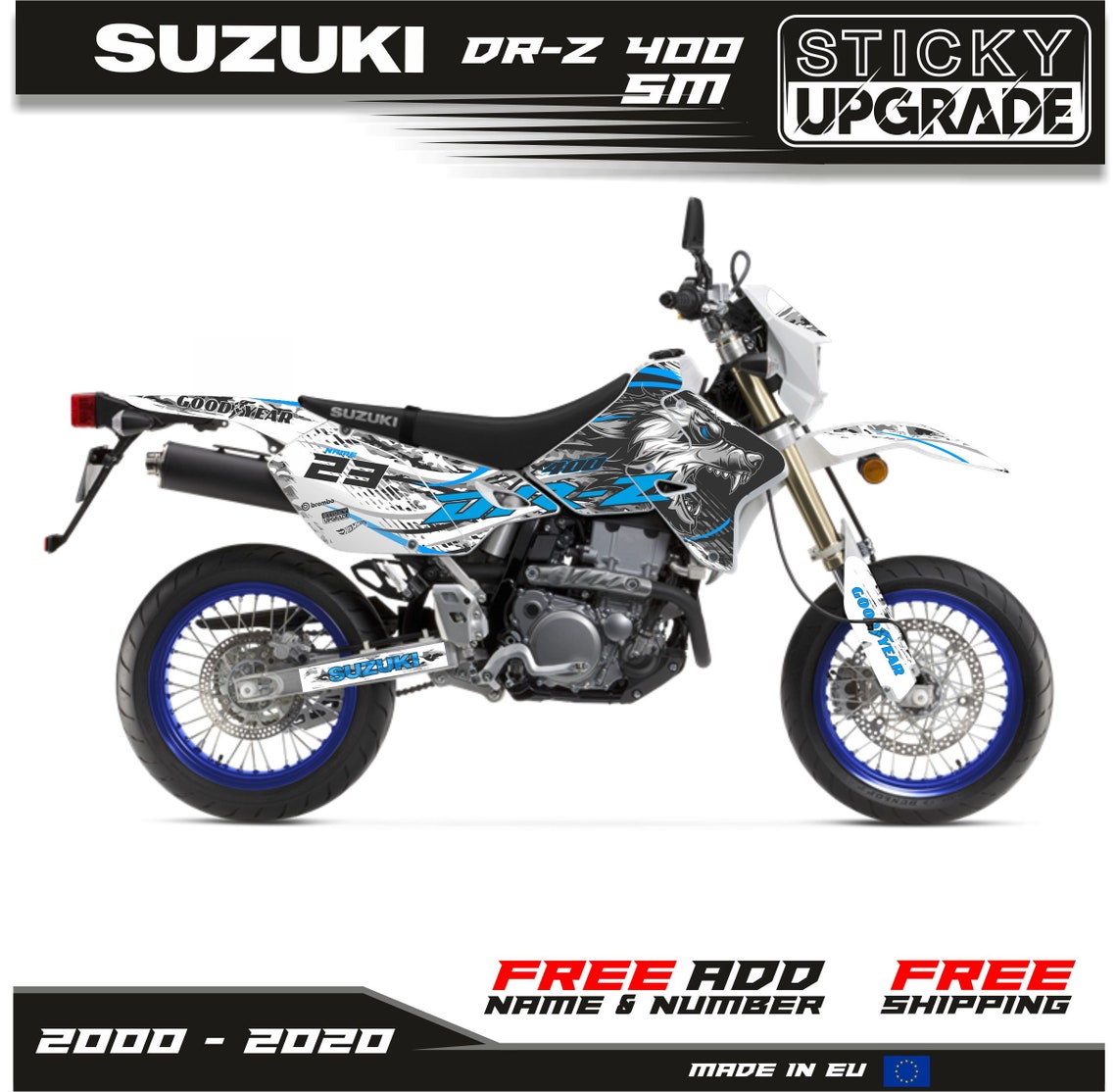 Suzuki DRZ 400 SM 2000 - 2020 Graphics / Decals Kit 21 Mil / 534 Micron ...
