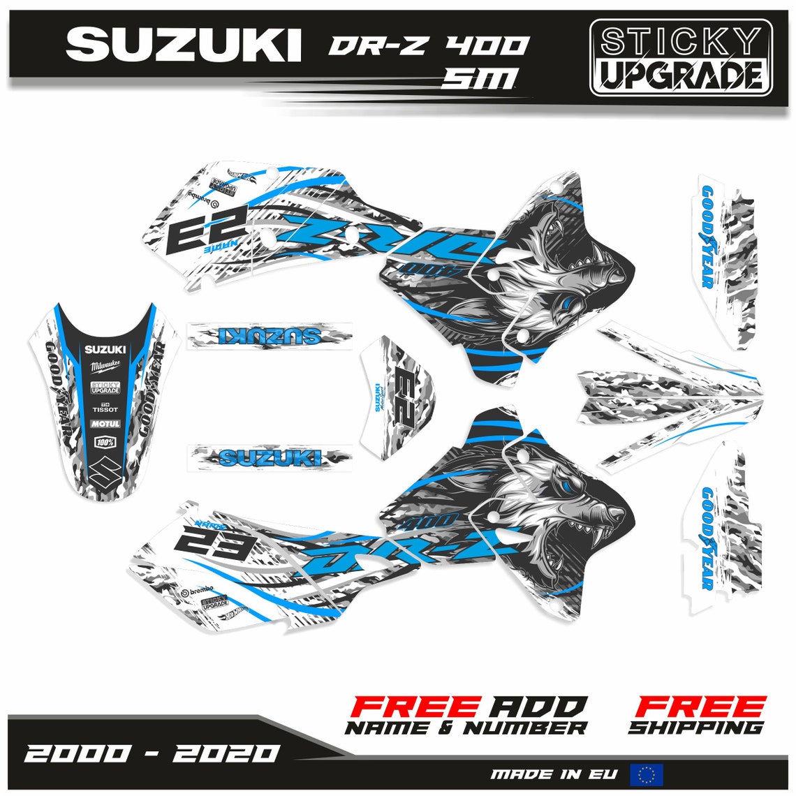 Suzuki DRZ 400 SM 2000 - 2020 Graphics / Decals Kit 21 Mil / 534 Micron ...
