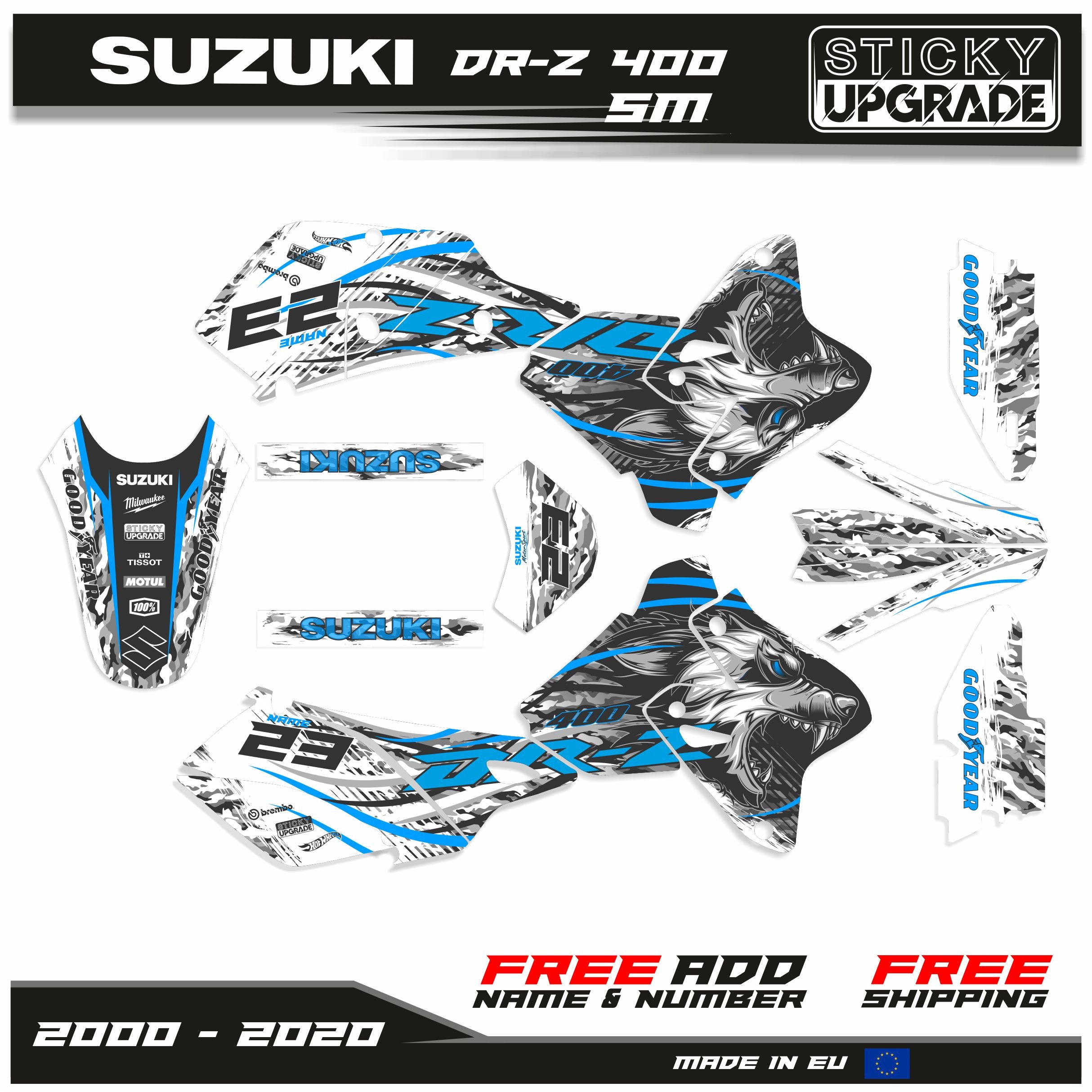 Suzuki DRZ 400 SM 2000 - 2020 Graphics / Decals Kit 21 Mil / 534 Micron ...
