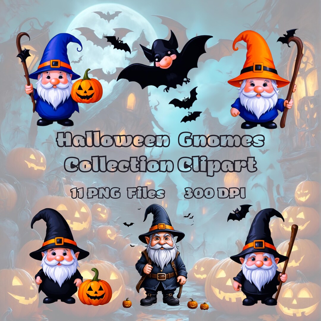 Halloween Gnomes Clipart Set Cute and Spooky Gnome Illustrations for ...