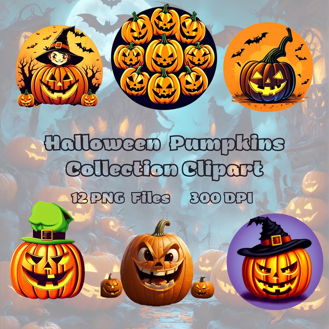 Pumpkins Clipart Set Perfect for Halloween Crafts, Spooky Elements ...