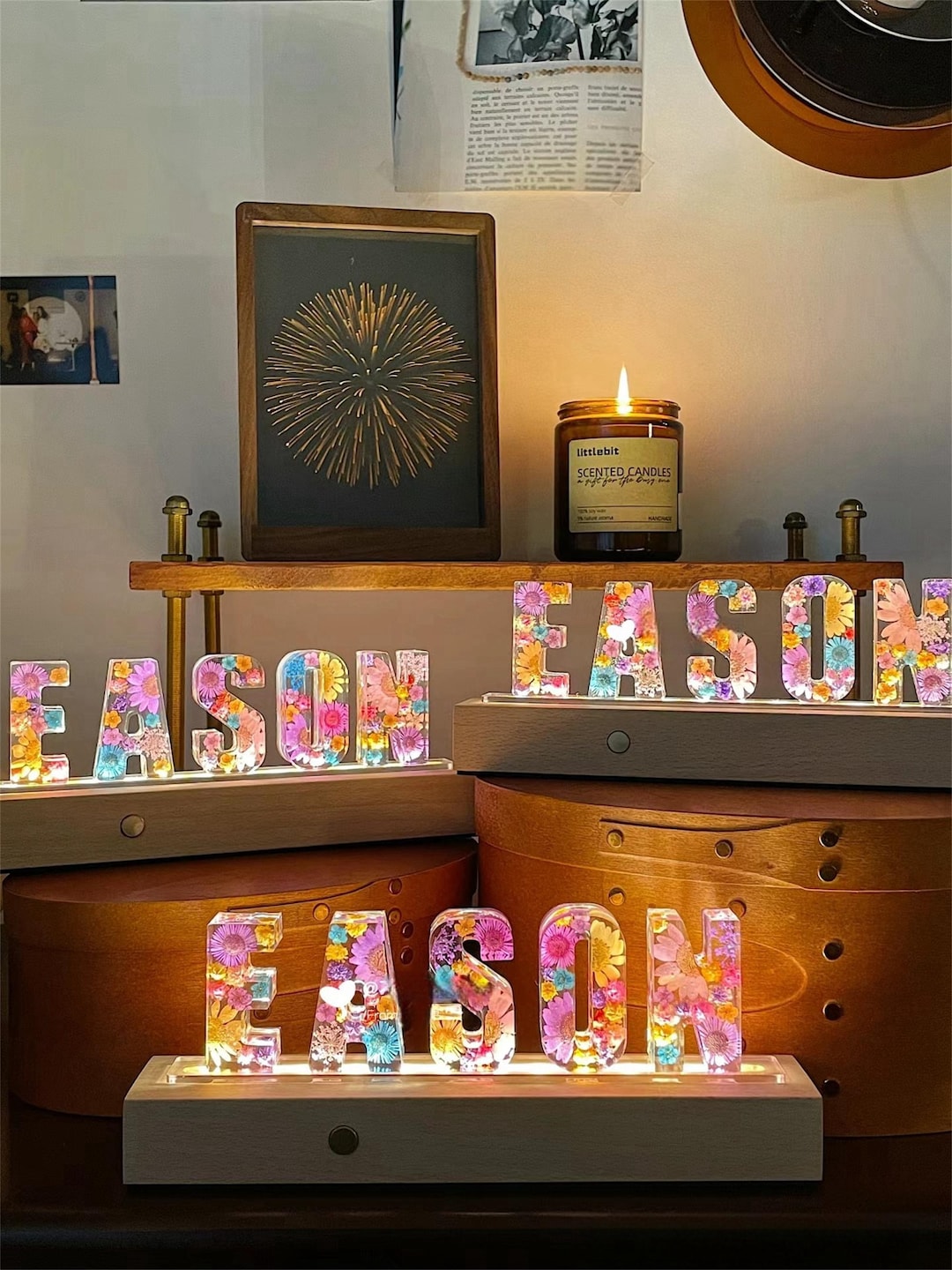Resin Letter Night Lights,custom Real Flower Nightlight,birthday ...