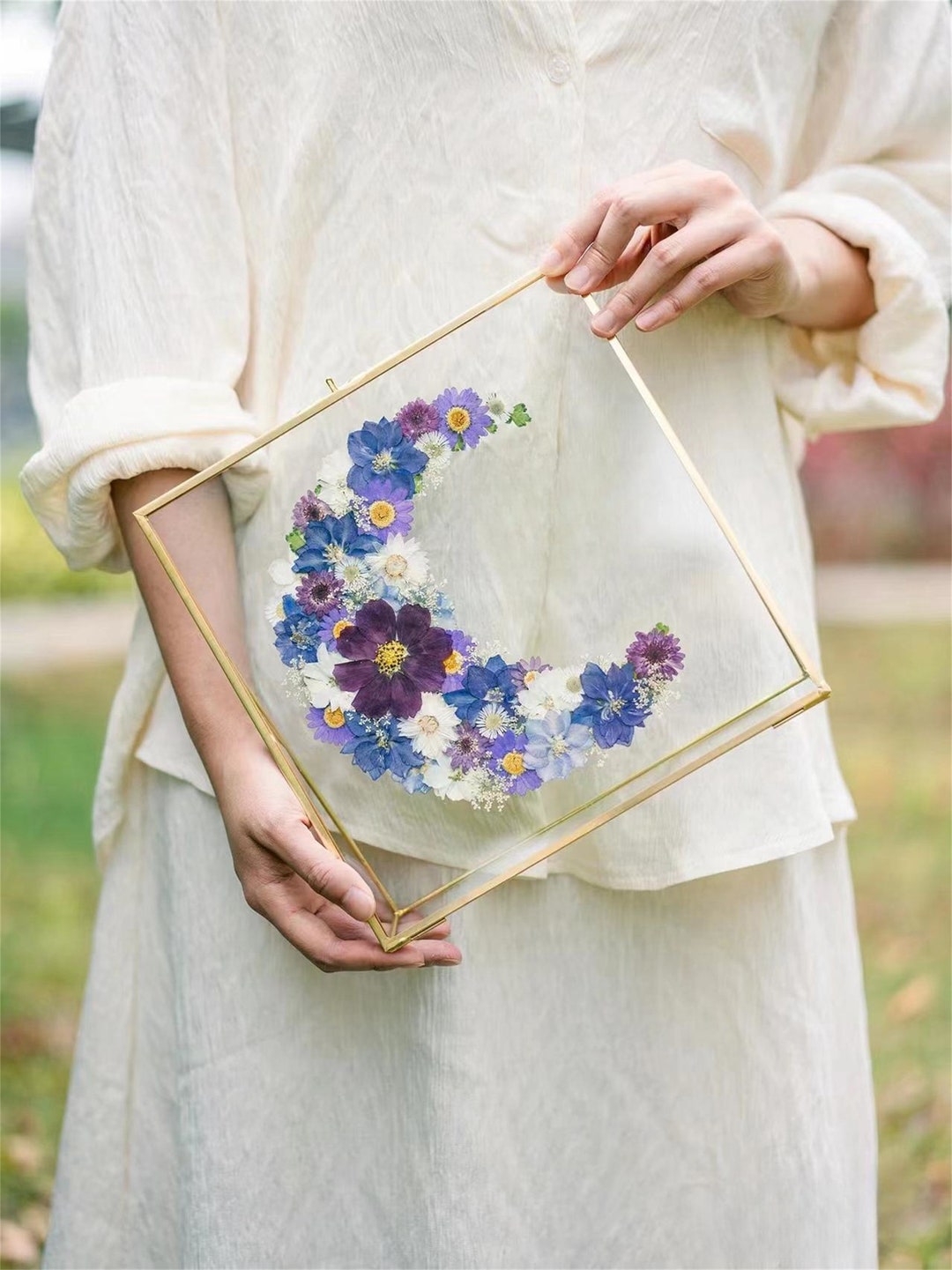 Pressed Flowers Frame,botanical Art Collage, Wall Hanging Dried Flower ...