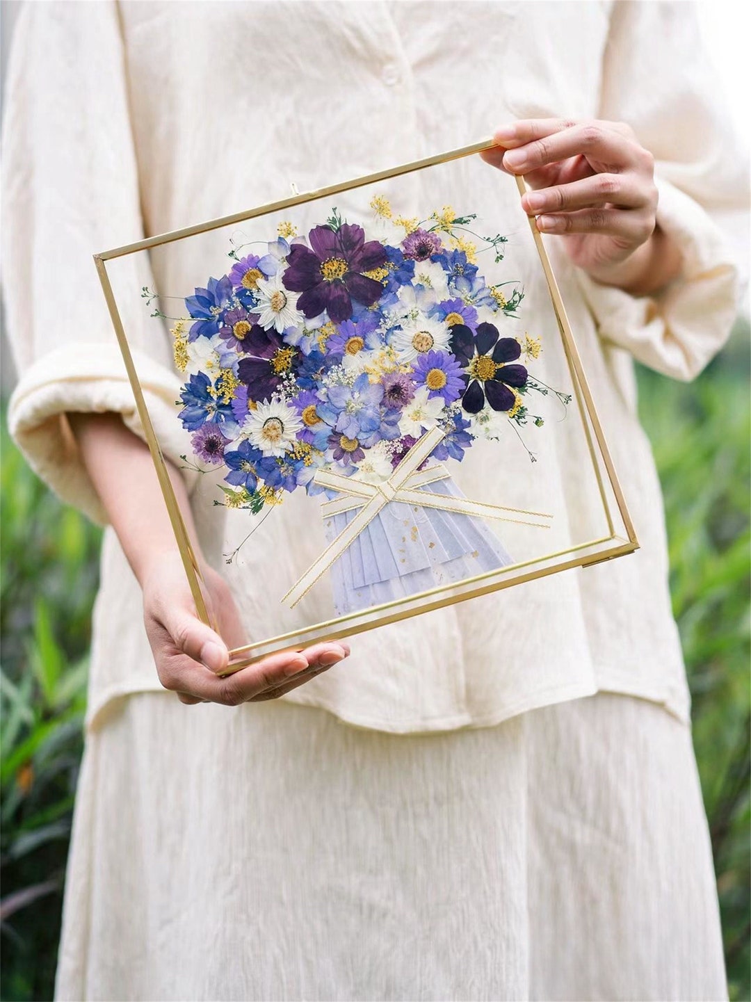 Pressed Flowers Frame,botanical Art Collage, Wall Hanging Dried Flower ...