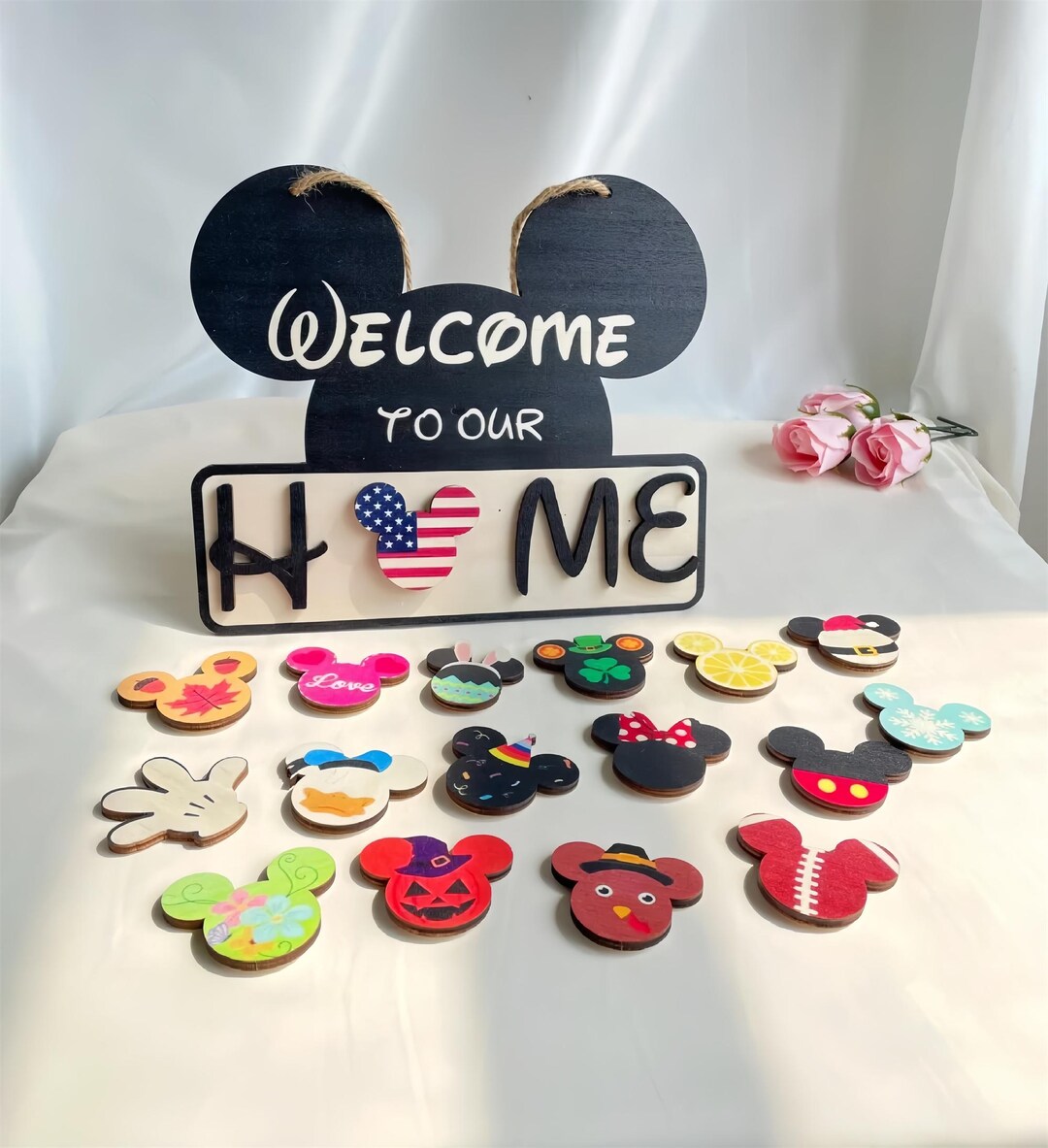 Mickey Disney Inspired Interchangeable Home Sign With Heads, Plaques ...