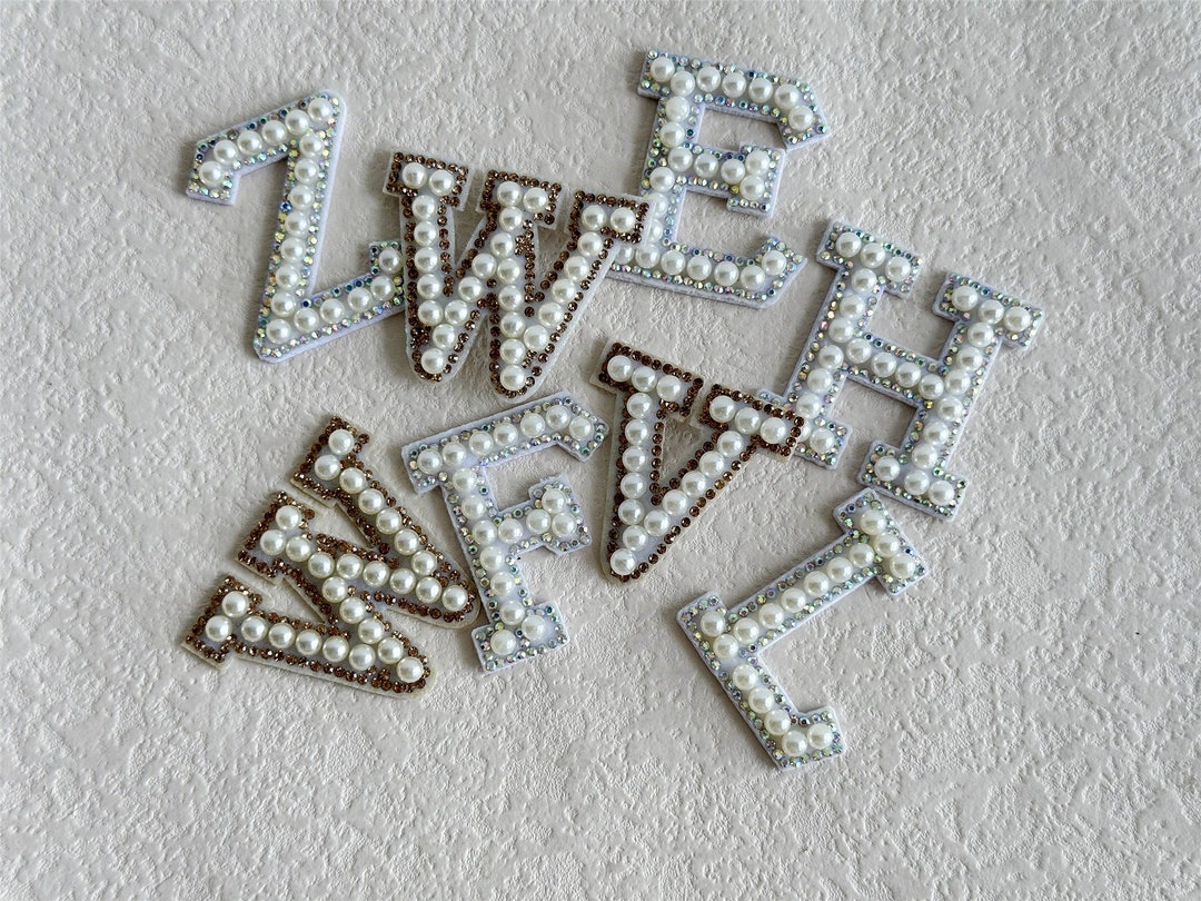 Pearls Letter Patch, DIY Name Letters Patch, White Pearl Applique ...