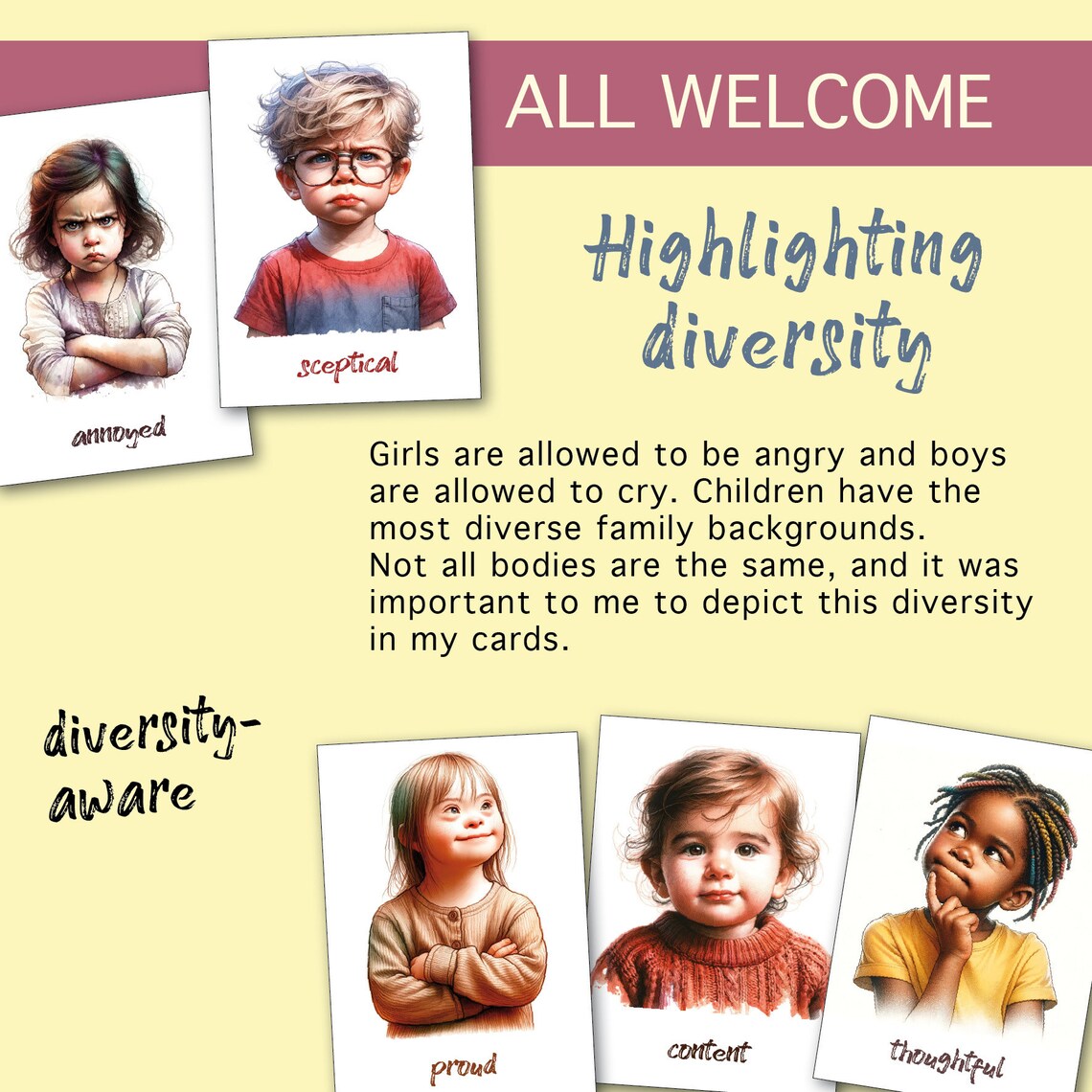 Emotion Flashcards Diversity Aware Montessori Learning Children Cards ...