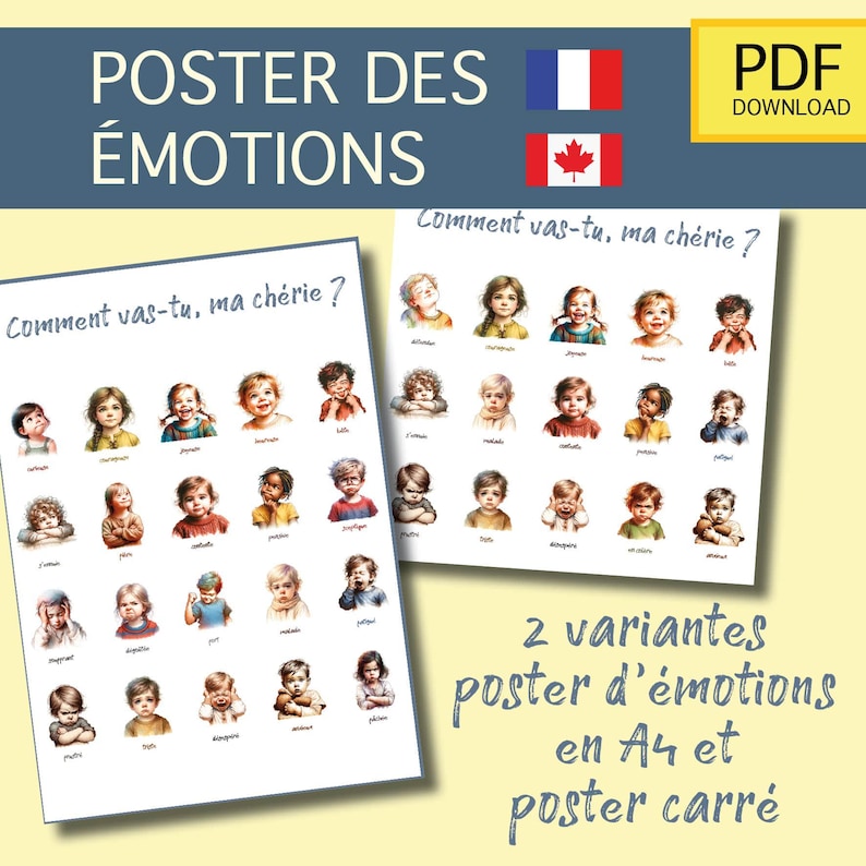Poster Des émotions En Français - Etsy
