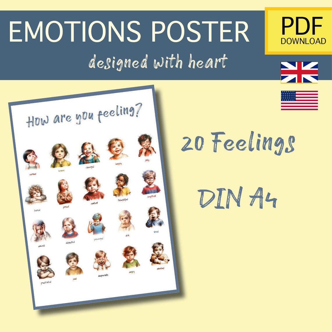 Emotion Flashcards Diversity Aware Montessori Learning Children Cards ...