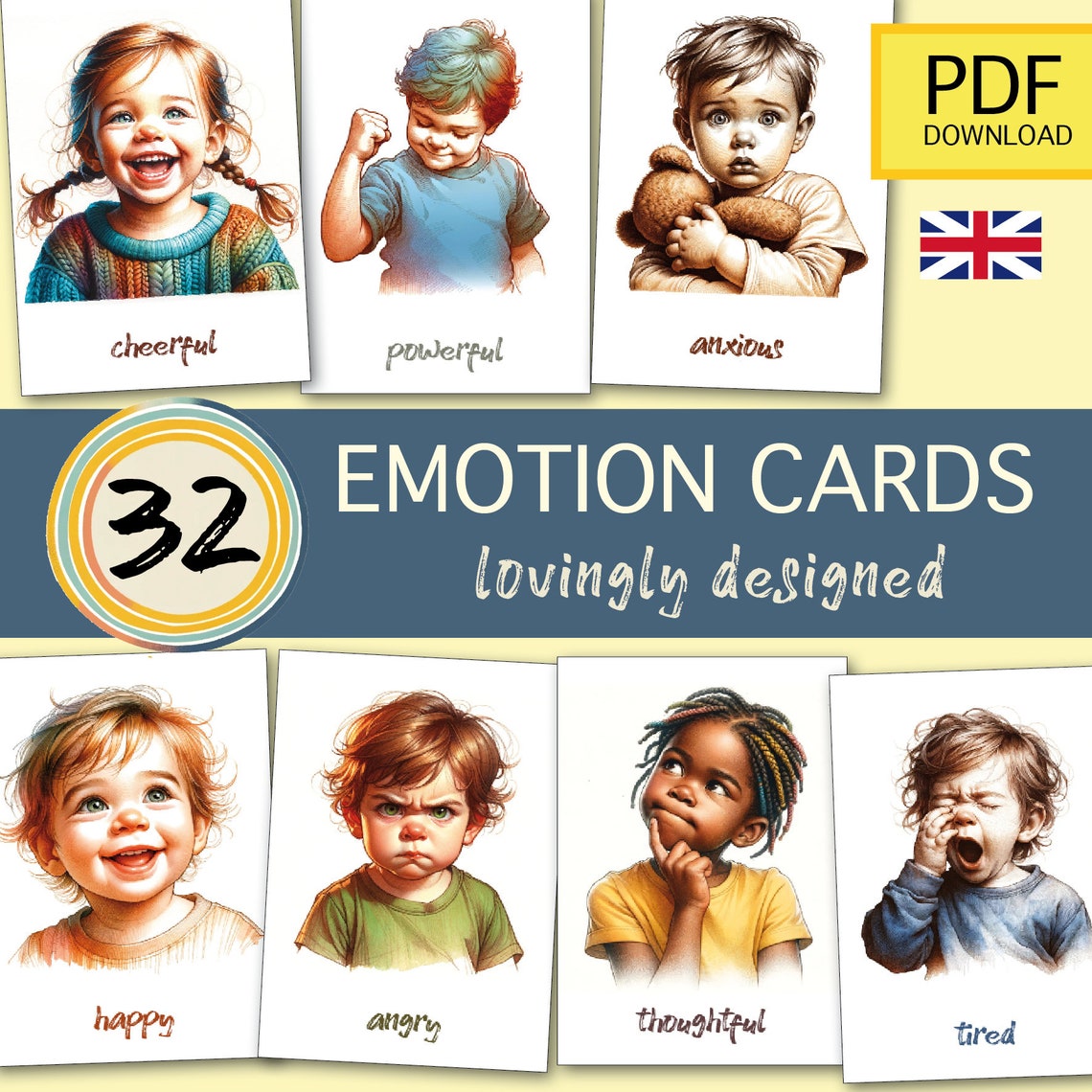 Emotion Flashcards Diversity Aware Montessori Learning Children Cards ...