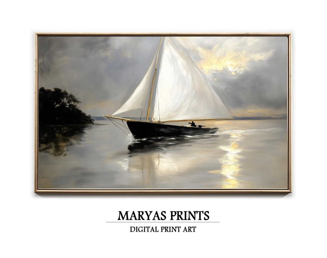 Printable Sailboat at Sunset Wall Art | Peaceful Sailing on Calm Waters ...