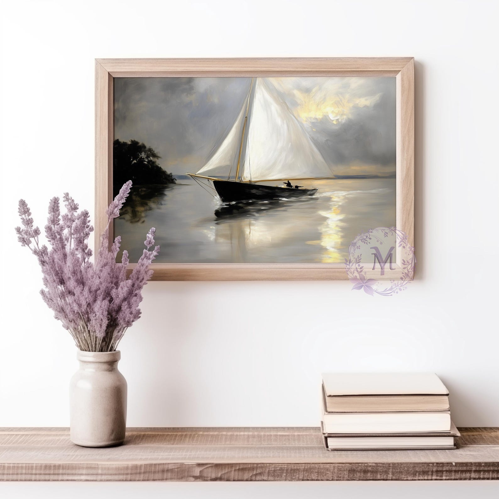 Printable Sailboat at Sunset Wall Art | Peaceful Sailing on Calm Waters ...