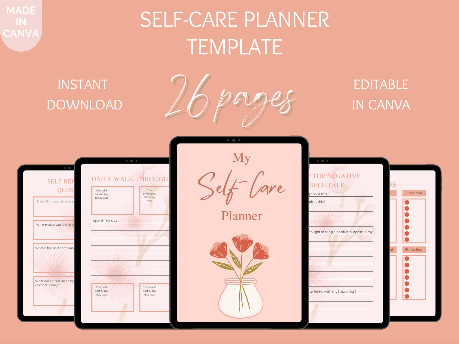 Self Care Planner, Mood Tracker, Digital Products, Digital Planner App ...